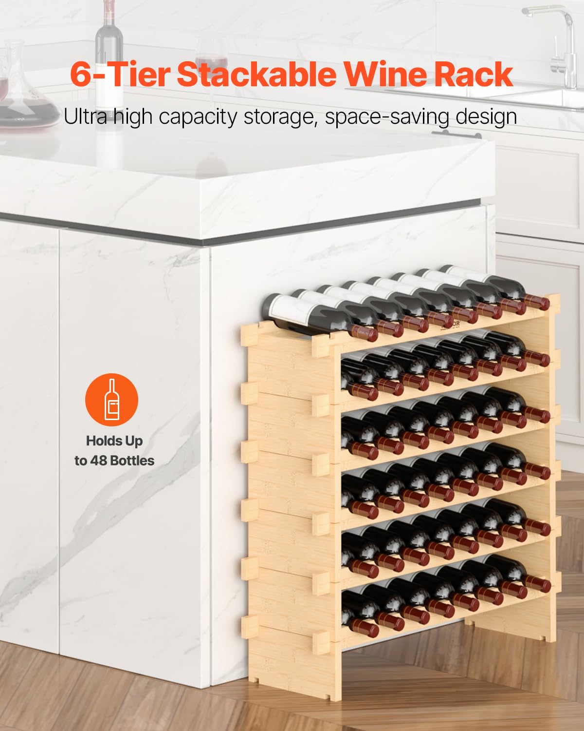 Snapklik.com : Stackable Modular Wine Rack, 6-Tier 48 Bottles ...