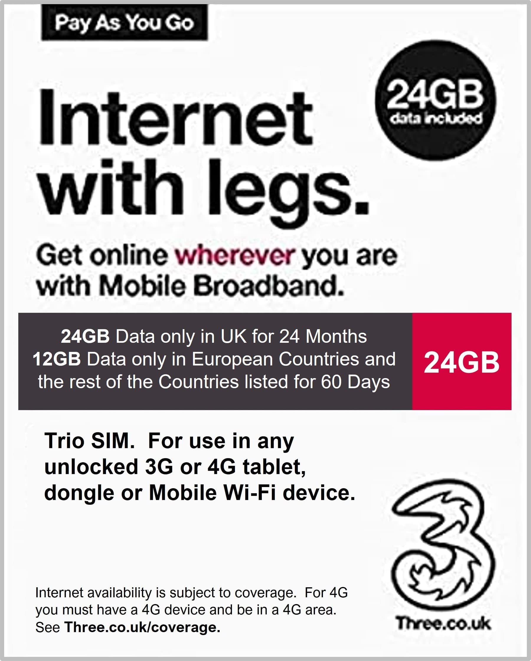 Three Mobile Pay As You Go Mobile Broadband 24 GB data SIM : Amazon.co ...