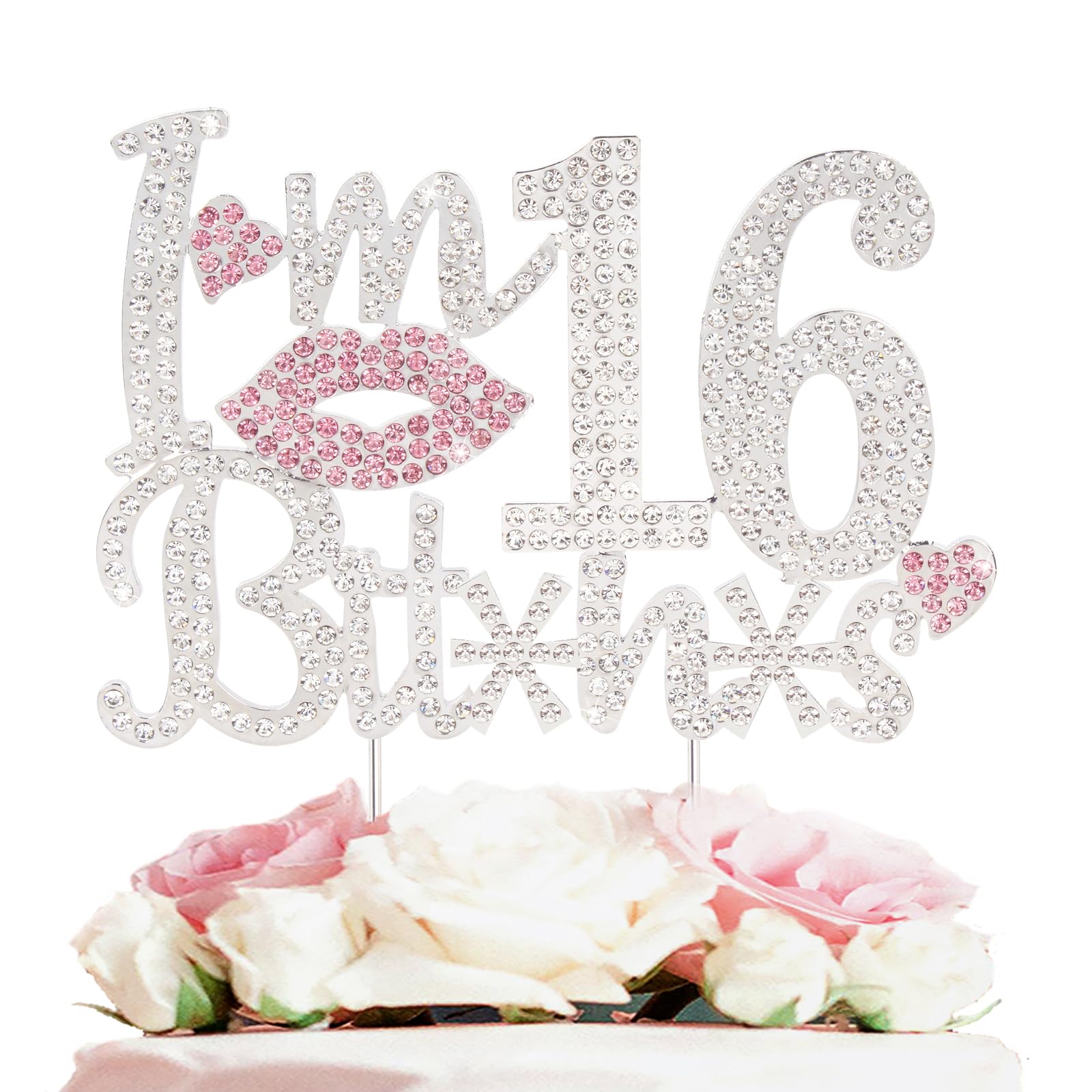 Amazon.com: LASKYER I'm 16th Funny Birthday Pink Rhinestone Cake Topper ...