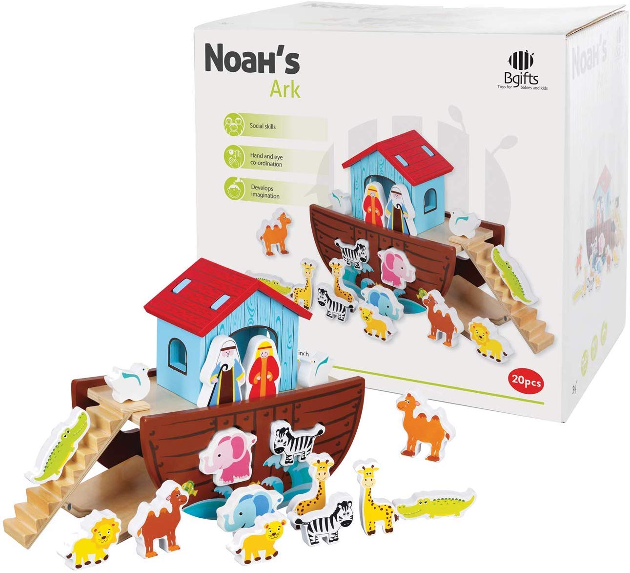 Bgifts Wooden Noahs Ark Playset 20 Piece Wood Noahs Ark | Desertcart INDIA