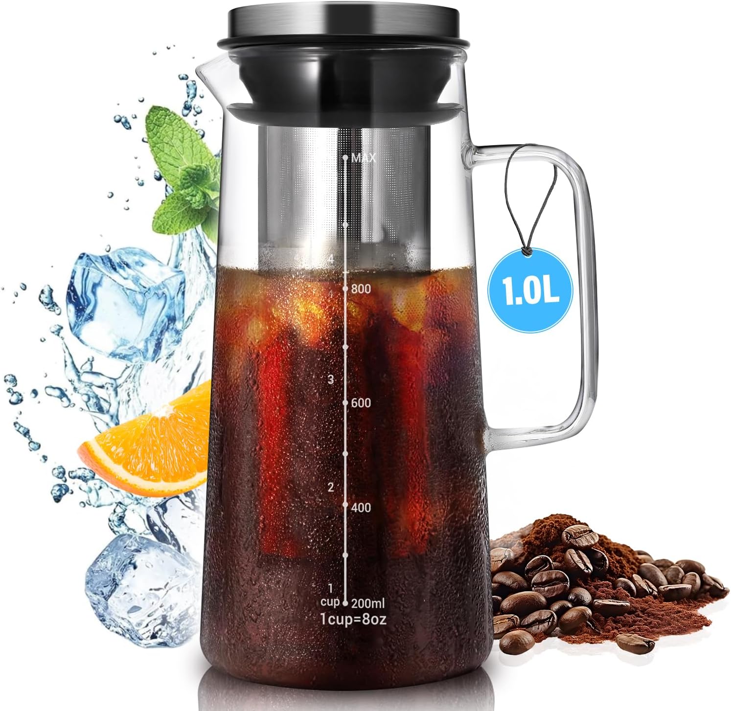 SYNMORE 1.5L Cafetera Cold Brew de Vidrio con Filtro Extraíble de Acero ...