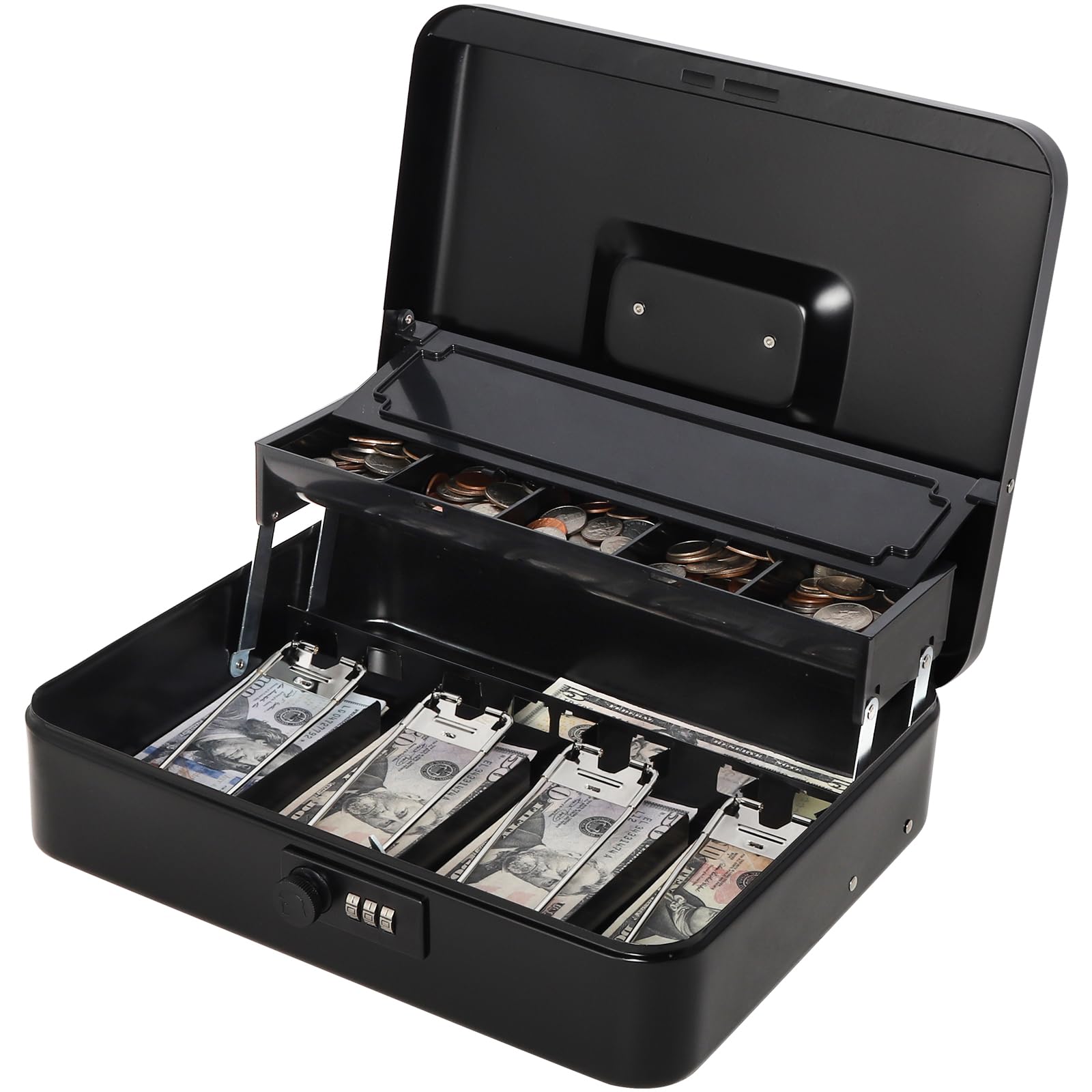 Amazon.com: Jssmst Locking Metal Cash Box with Coin Lid, 11.8L x 9.5W x ...