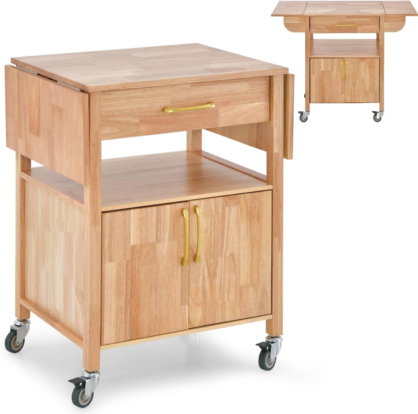 COSTWAY Drop Leaf Kitchen Storage Trolley, Kitchen Island on Wheels ...