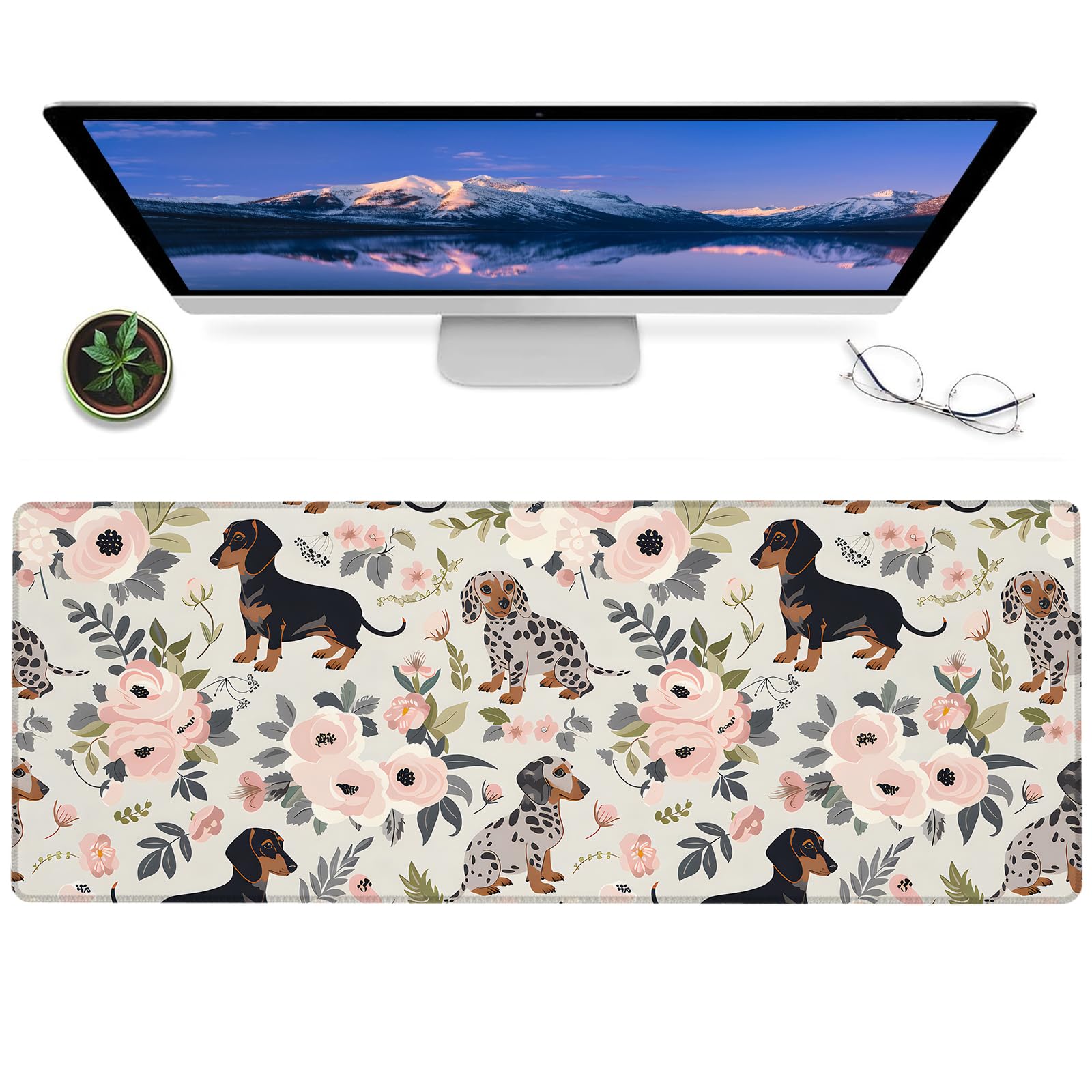 Amazon.com: ainori Dachshund and Floral Gaming Mouse Pad – 12x31.5in ...