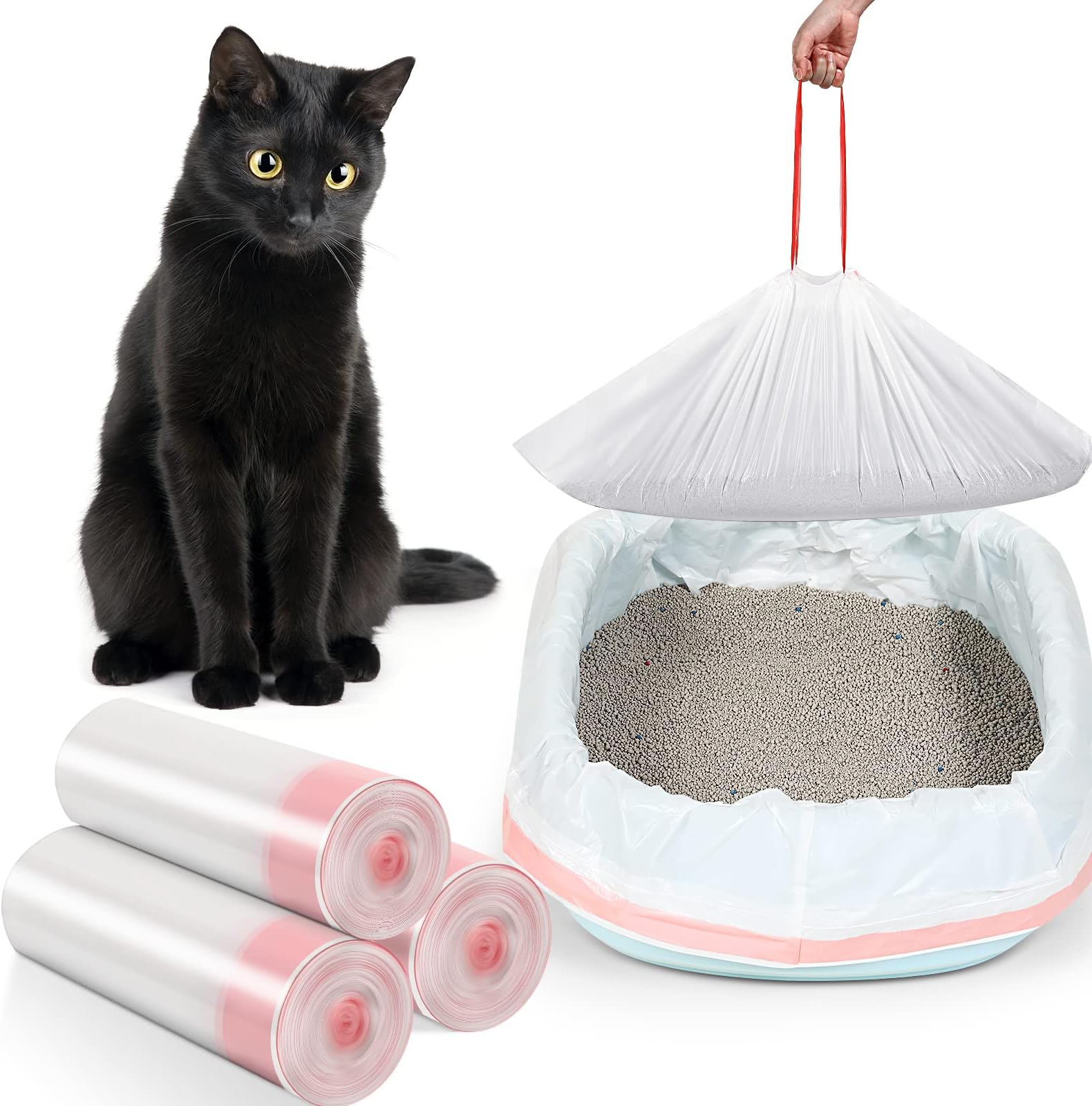 Amazon.com : 30 Count Cat Litter Box Liners Large Drawstring Cat Pan ...