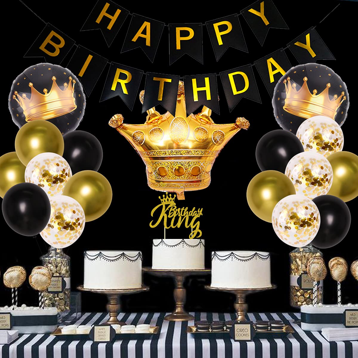 Buy King Birthday Decorations for Men Black and Gold Balloons King ...
