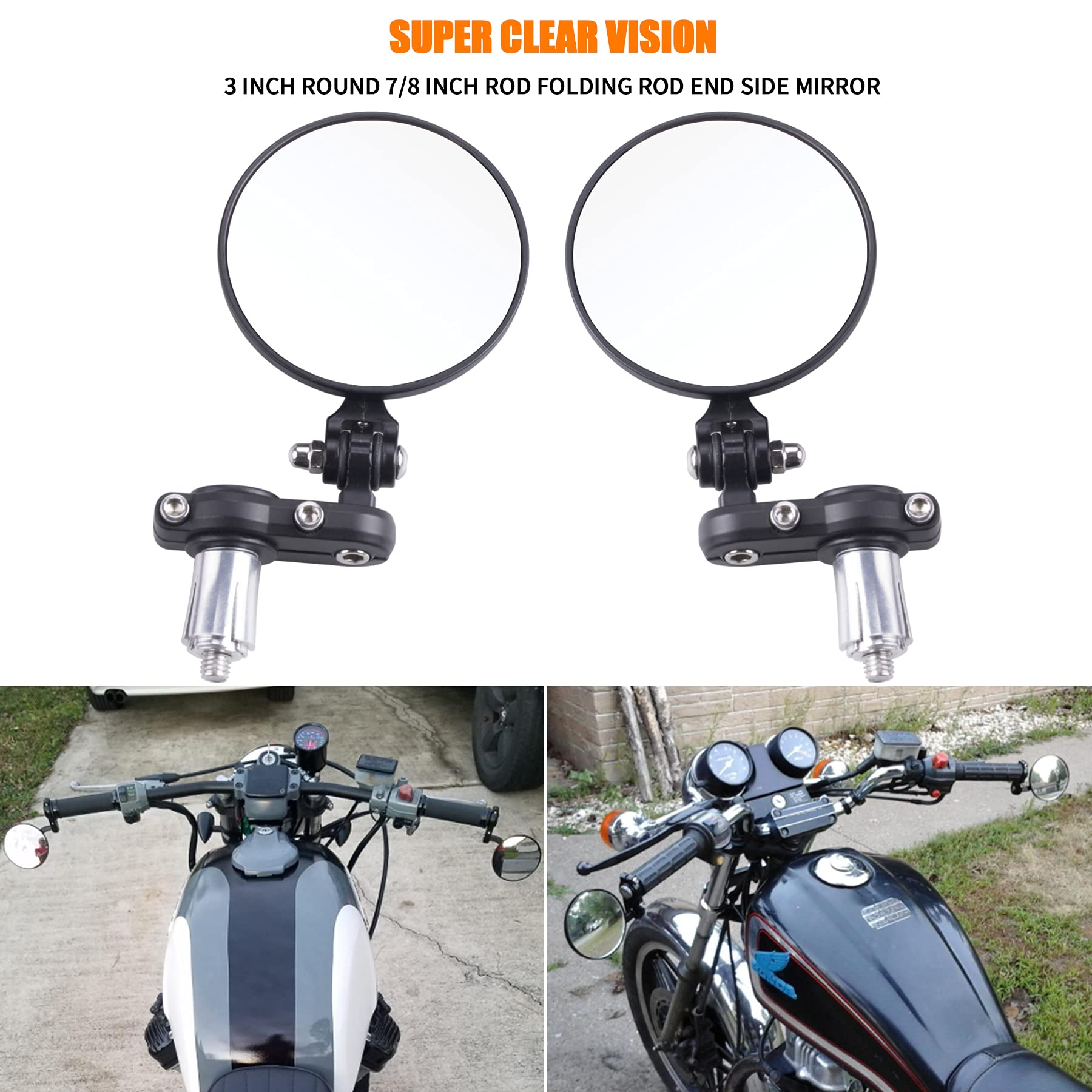 Snapklik.com : ORAEVY Universal Motorcycle Mirrors - 3 Inch Round 7/8 ...
