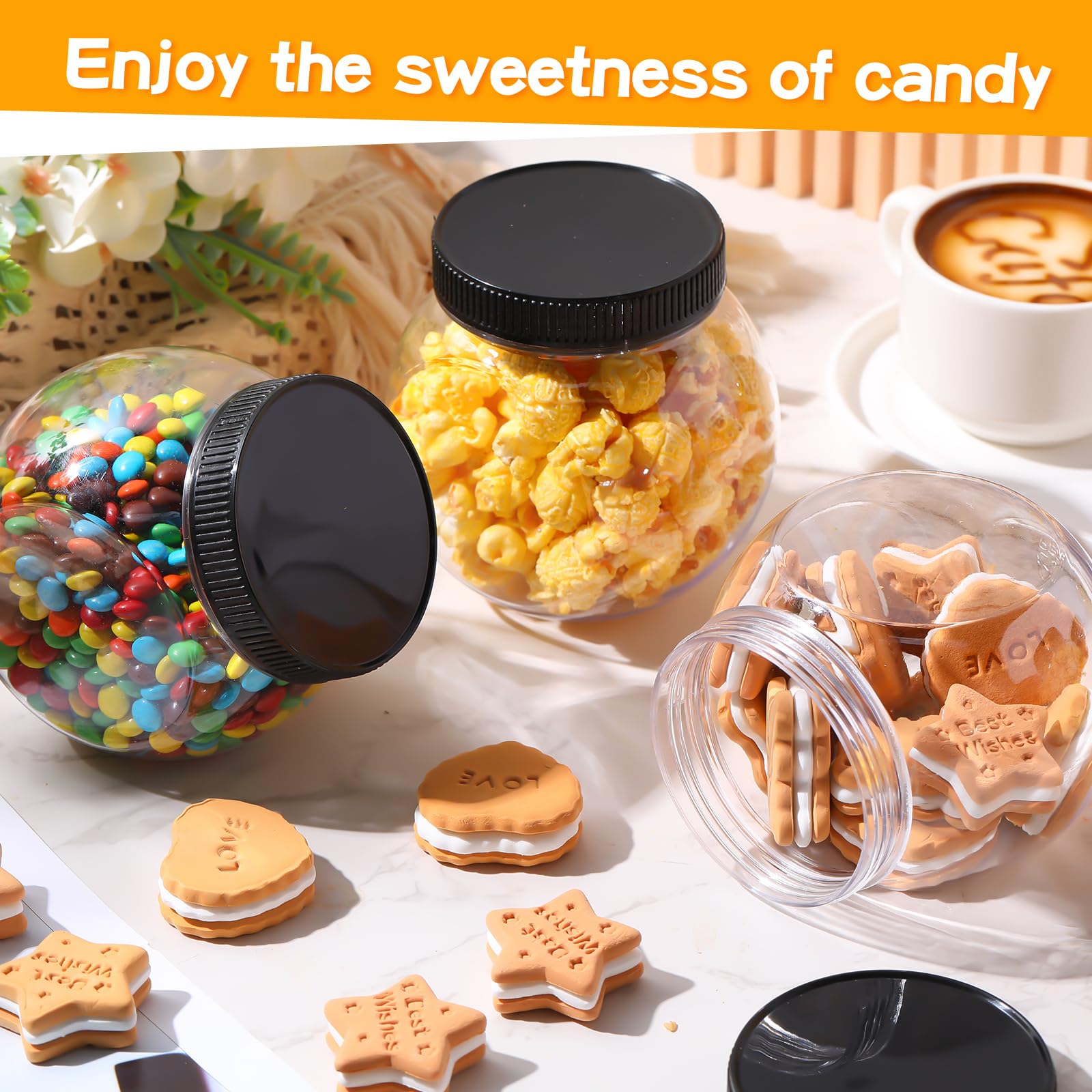 Tradder 24 Pack Plastic Candy Jars with Lids 19 oz Clear Cookie Jar ...