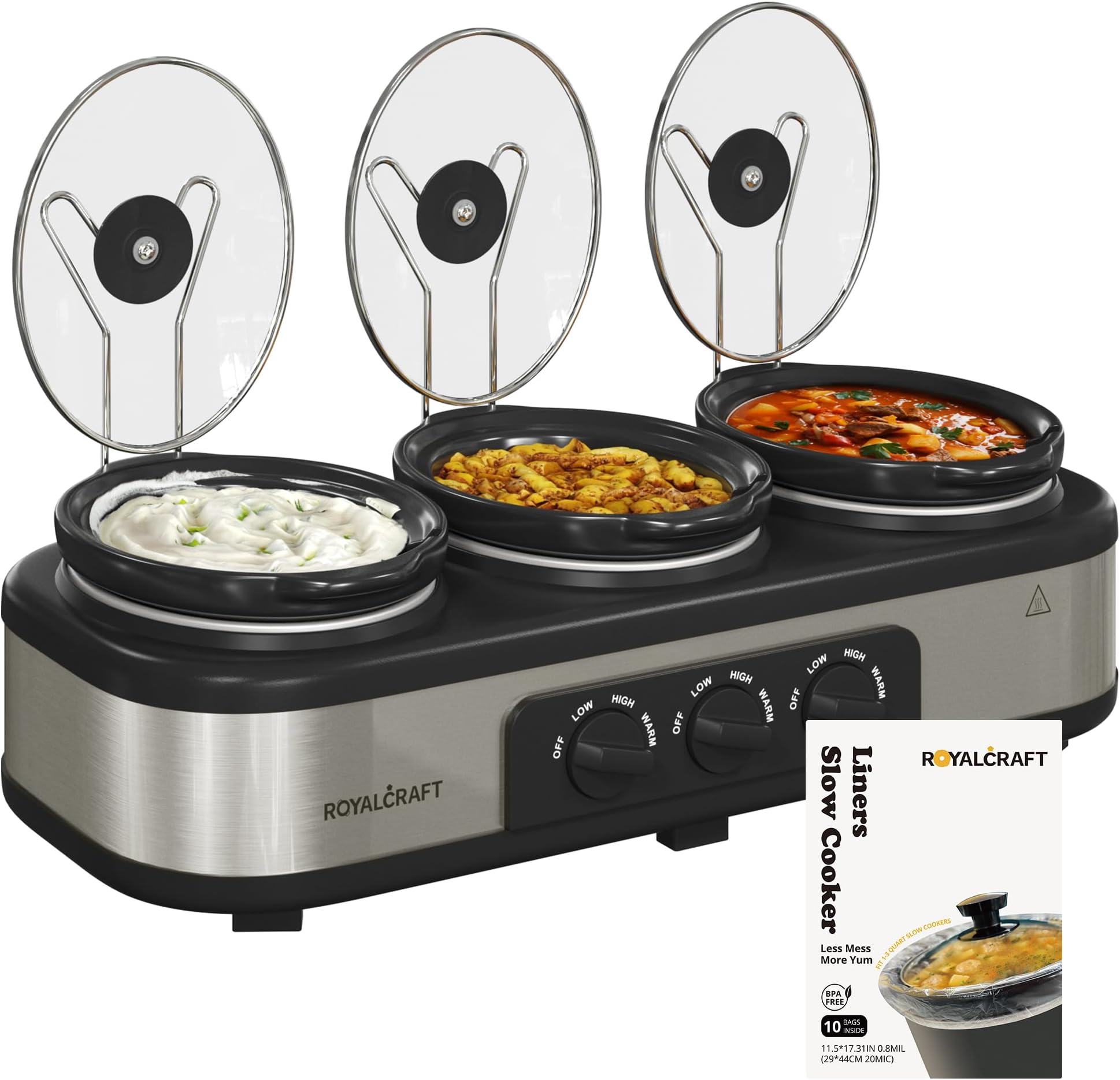Amazon.com: BELLA Triple Slow Cooker and Buffet Server, 3 x1.5 QT ...