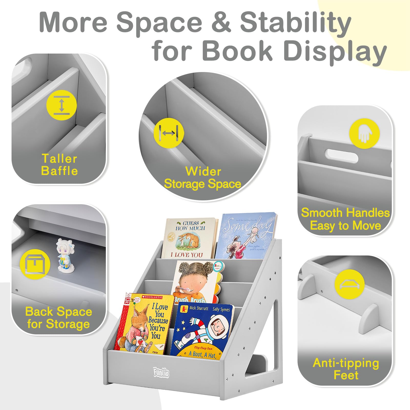 Snapklik.com : FUNLIO Montessori Bookshelf For Toddlers 1-5 Years ...