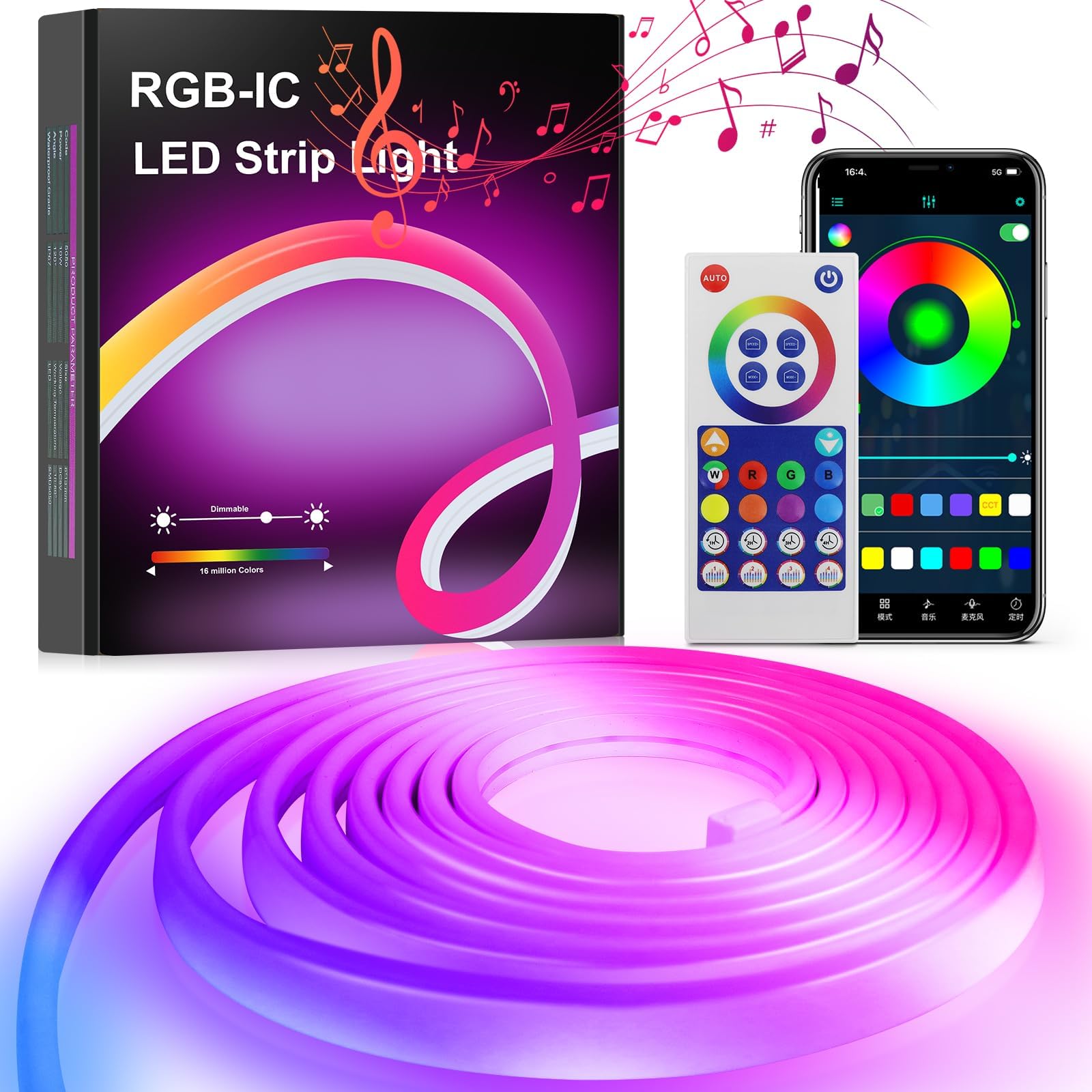 Lamomo LED Strip Lights 5M - RGBIC Neon Lights with Music Sync, 24V ...