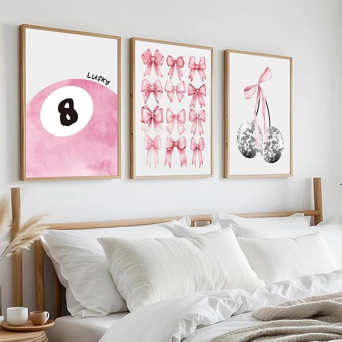 Amazon.com: Trendy Pink Bows Poster Set of 3 Coquette Preppy Cherry ...
