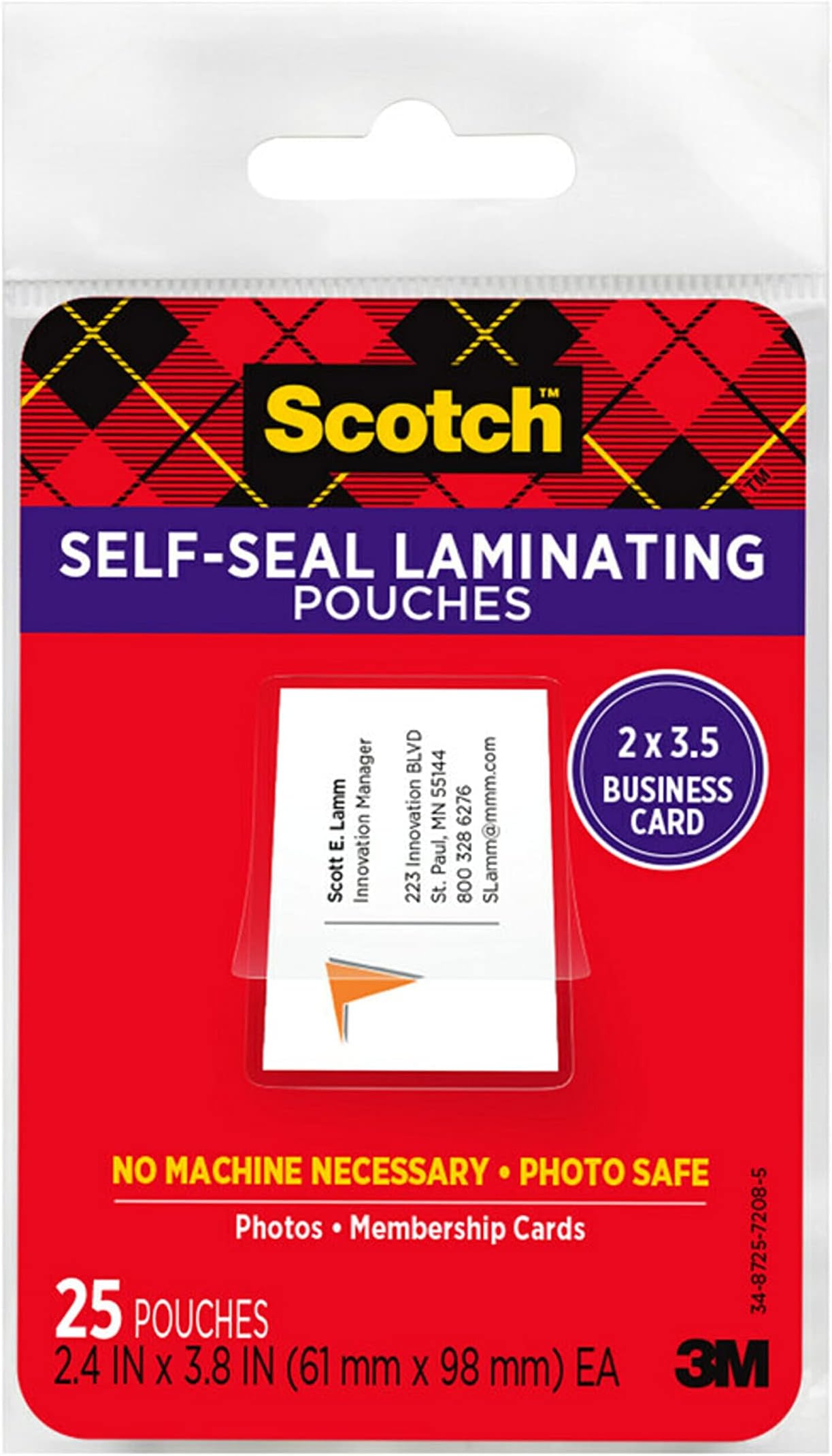 Scotch Self Sealing Laminating Pouches, Business Card Size, 25 ...