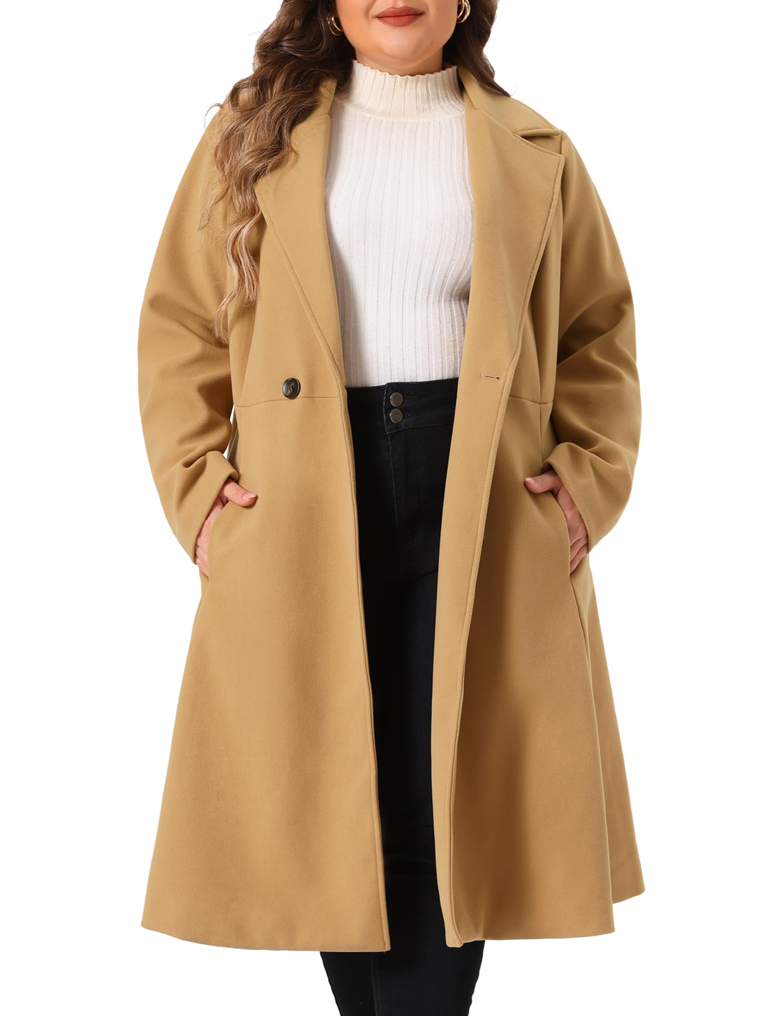 Agnes Orinda Plus Size Coats of Women Double Breasted Notch Lapel A ...