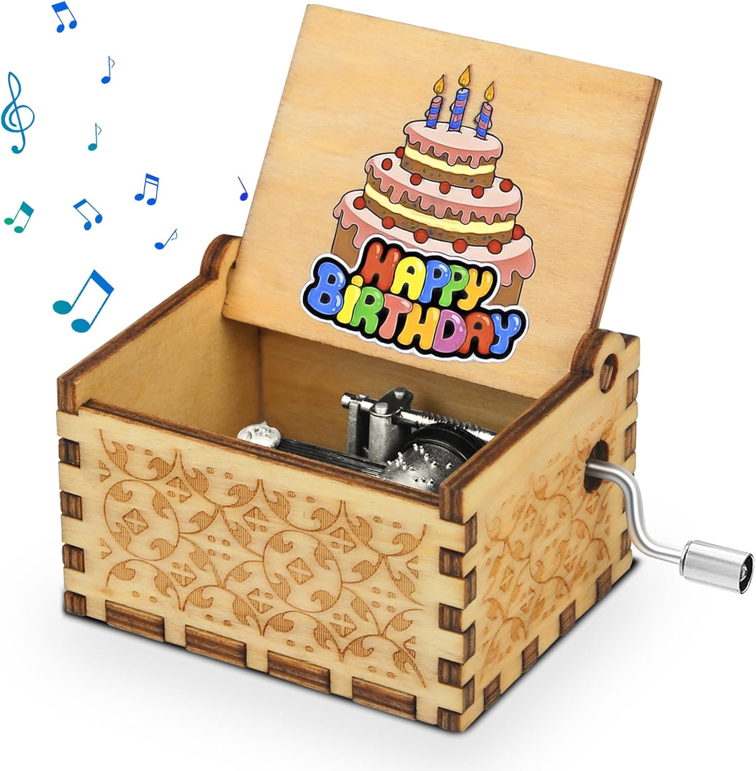 Amazon.com: Wooden Birthday Music Box - Laser Engraved Hand Crank ...