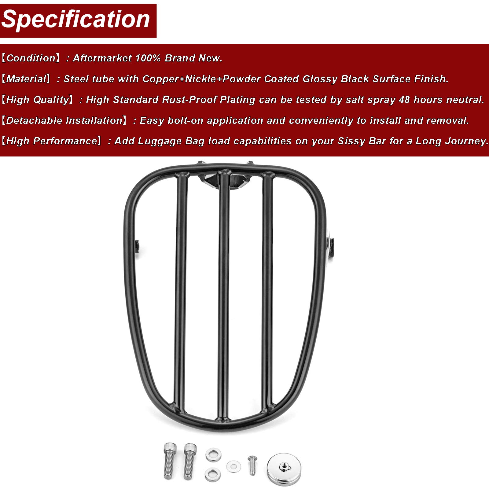 WeiSen Glossy Black Solo Luggage Rack Compatible with 2018-UP Harley ...