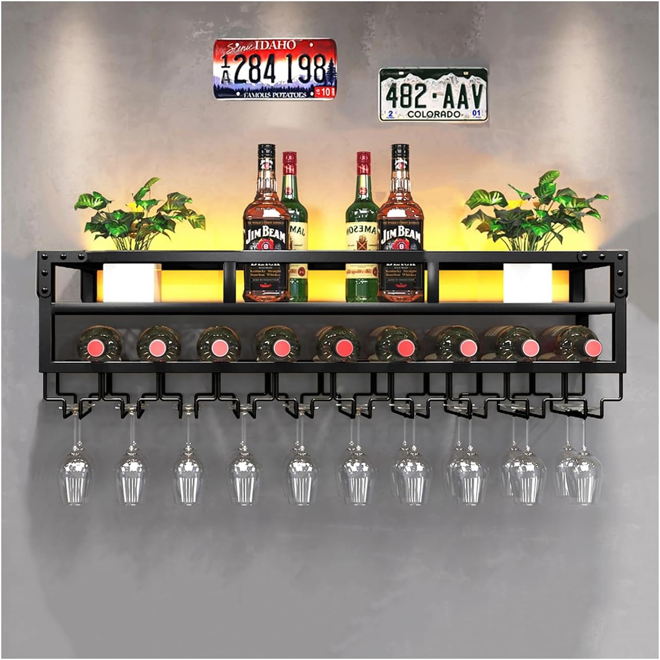 Amazon.com: COZLMHJ LED Industrial Wine Rack Wall Mounted, Wall Wine ...