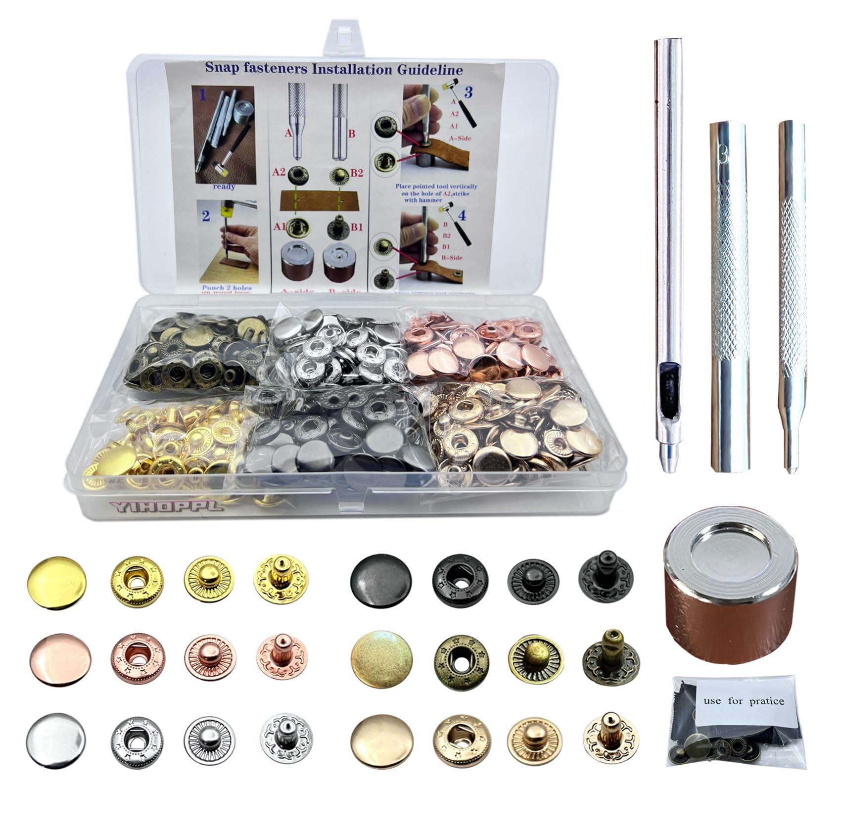 Amazon.com: 12.5MM Snap Fasteners Kit Brass Materia with Sharp Hole ...
