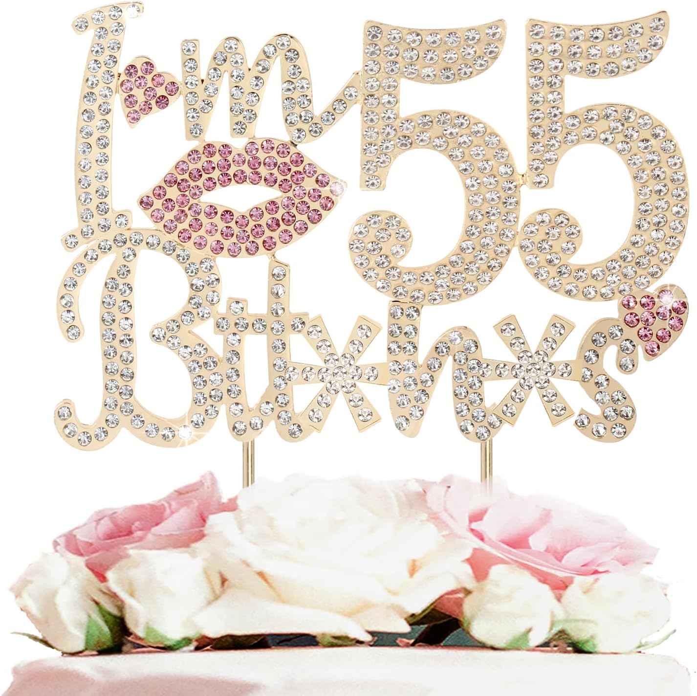 Amazon.com: LASKYER I'm 55th Funny Birthday Gold & Pink Rhinestone Cake ...