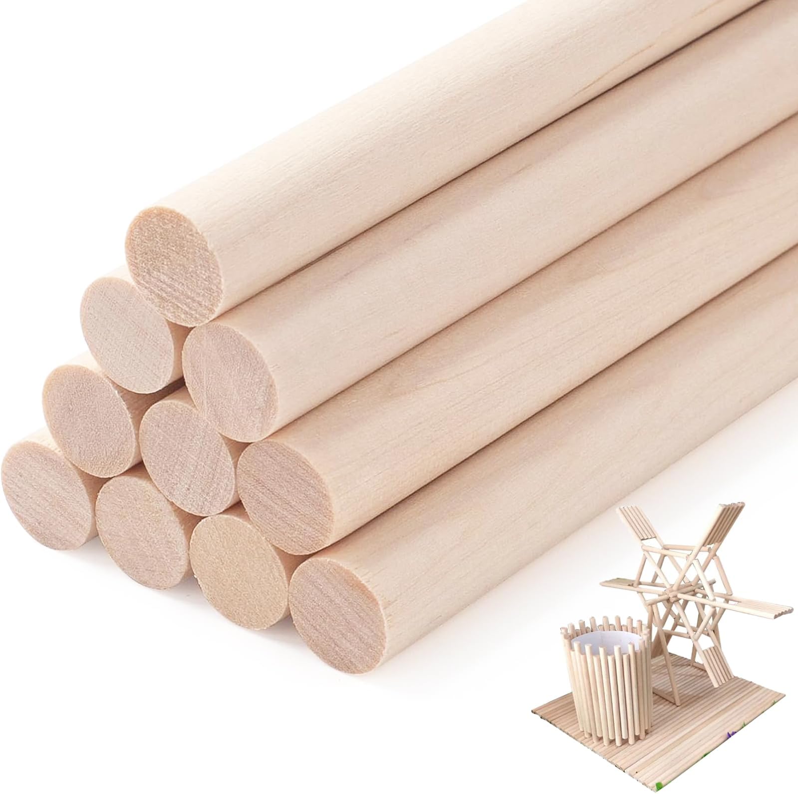 Amazon.com: FVIEXE 50PCS Wooden Dowel Rods, 1/2 Inch x 12 Inch ...