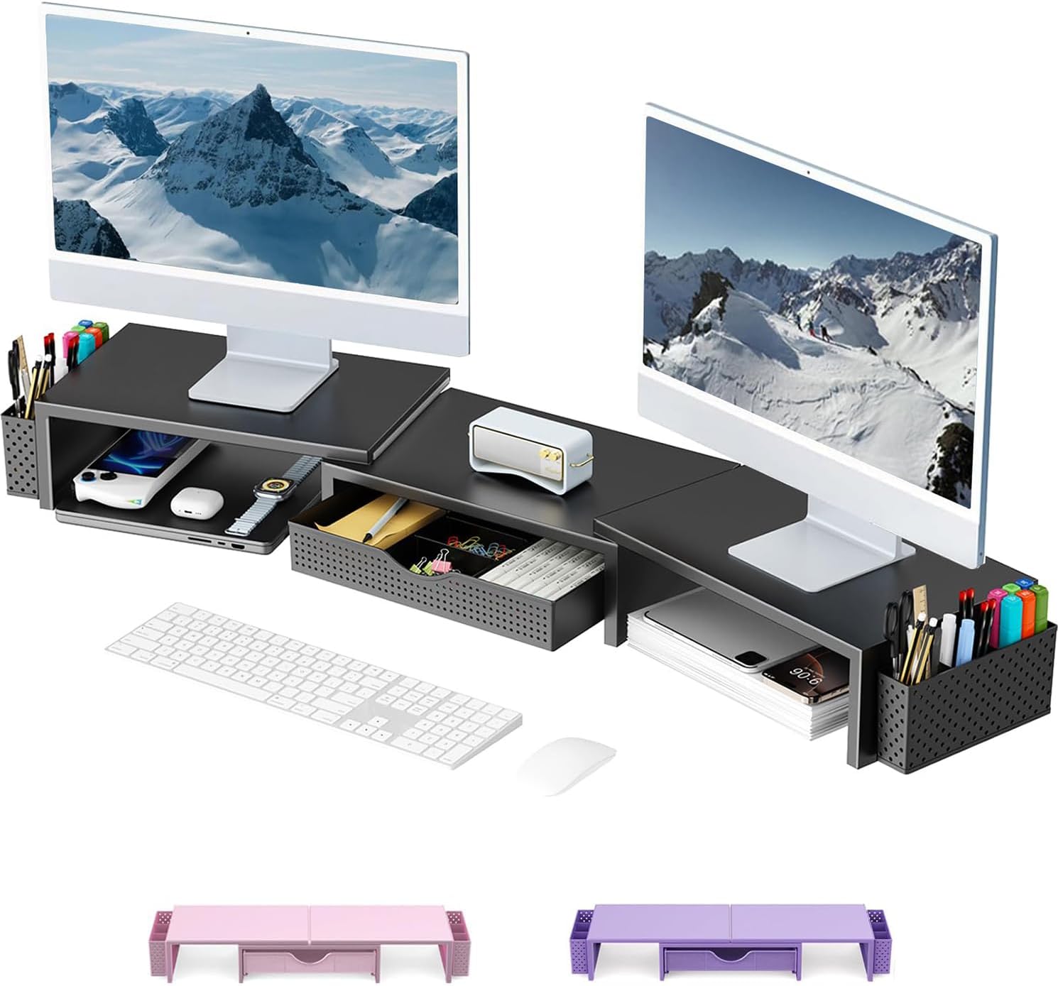 Pygocereri Dual Monitor Stand Riser, Metal Desk Accessories with Drawer ...