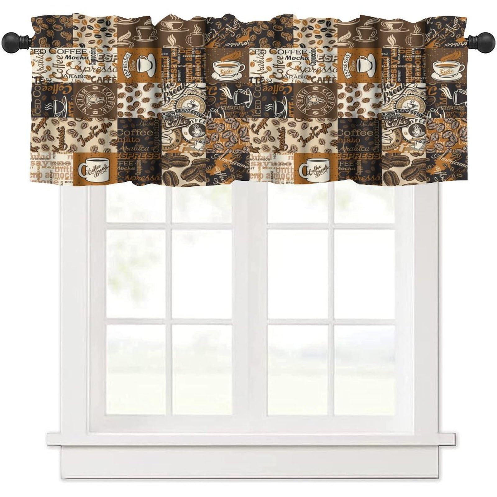 Amazon.com: JADERYS Brown Coffee Valance Curtains Retro Farmhouse Cafe ...