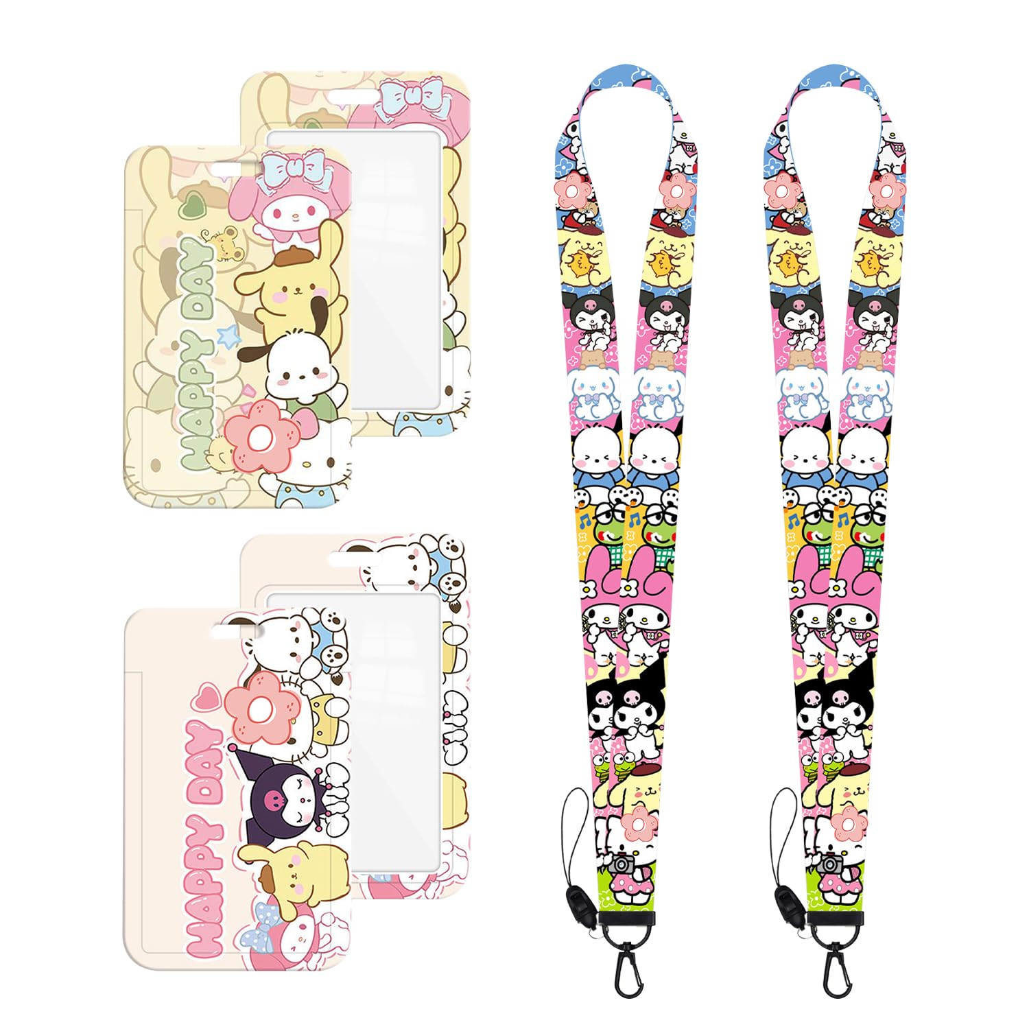 Amazon.com : 2PCS Cartoon Kitty Lanyard ID Badge Keychain, Cute Kitty ...
