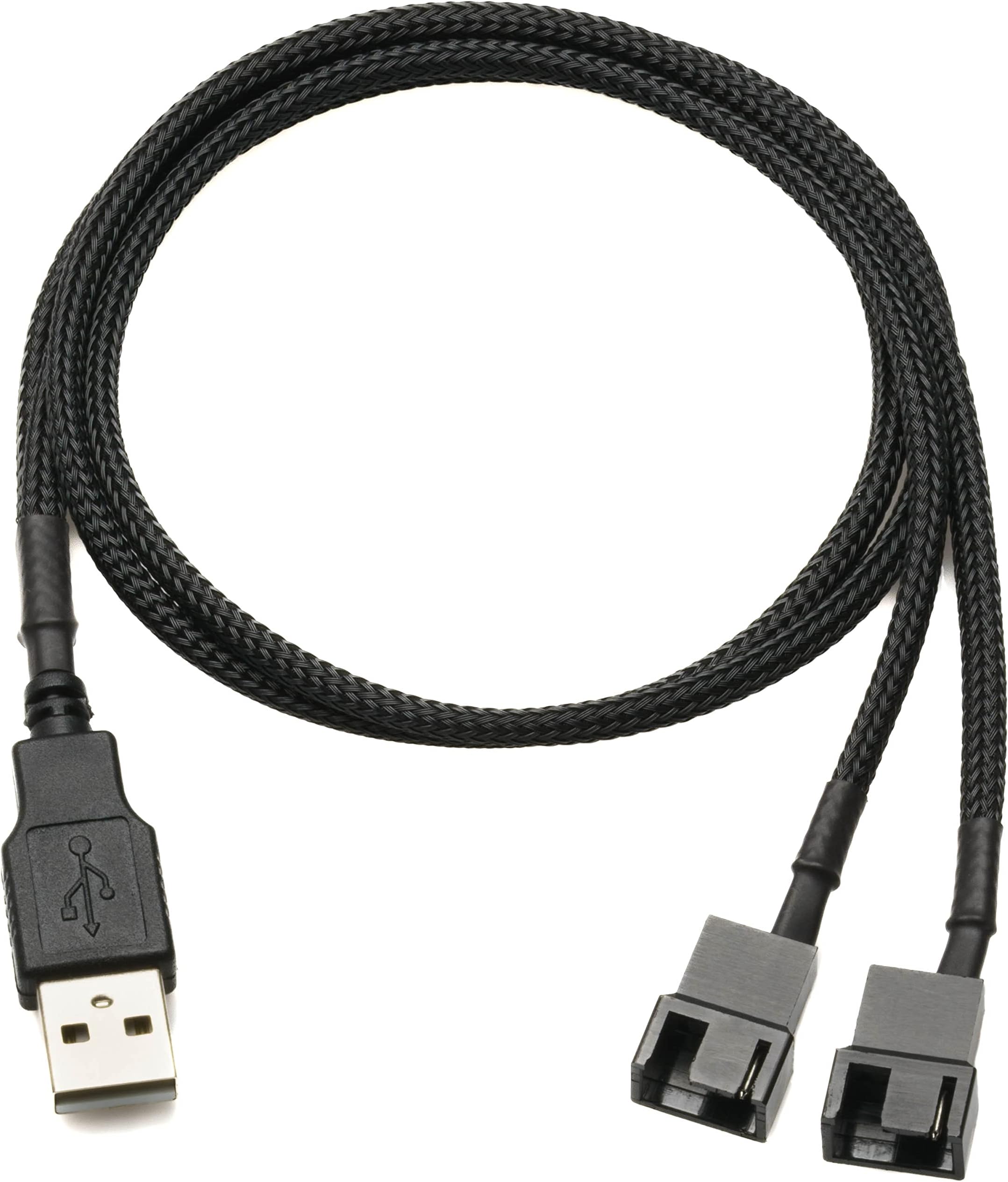 USB to 2 x 3/4-Pin PWM 5V USB Sleeved Dual Fan Power Adapter Cable ...