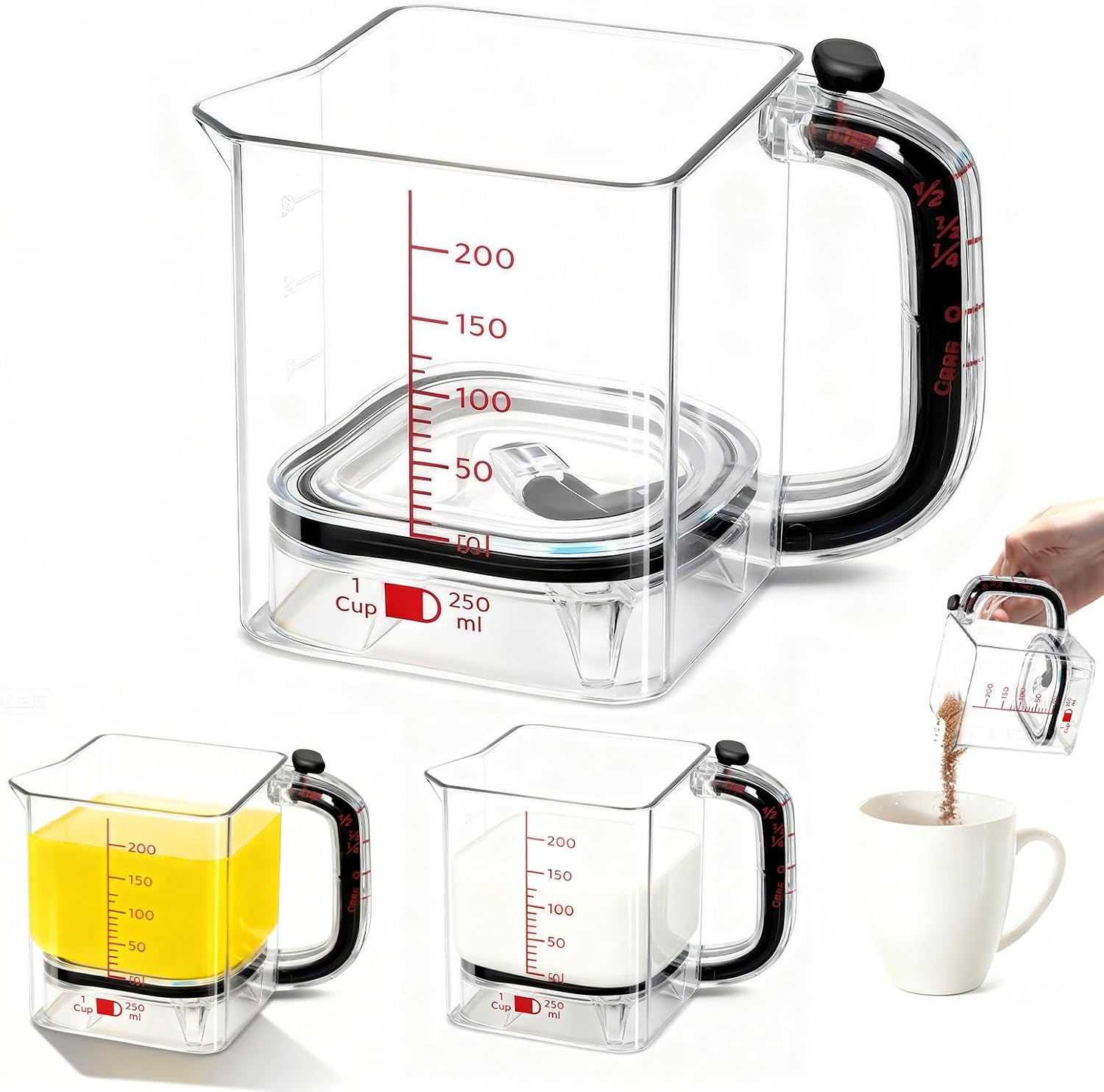 4-in-1 Adjustable Measuring Cup, Multi-Functional Measuring Cups with ...