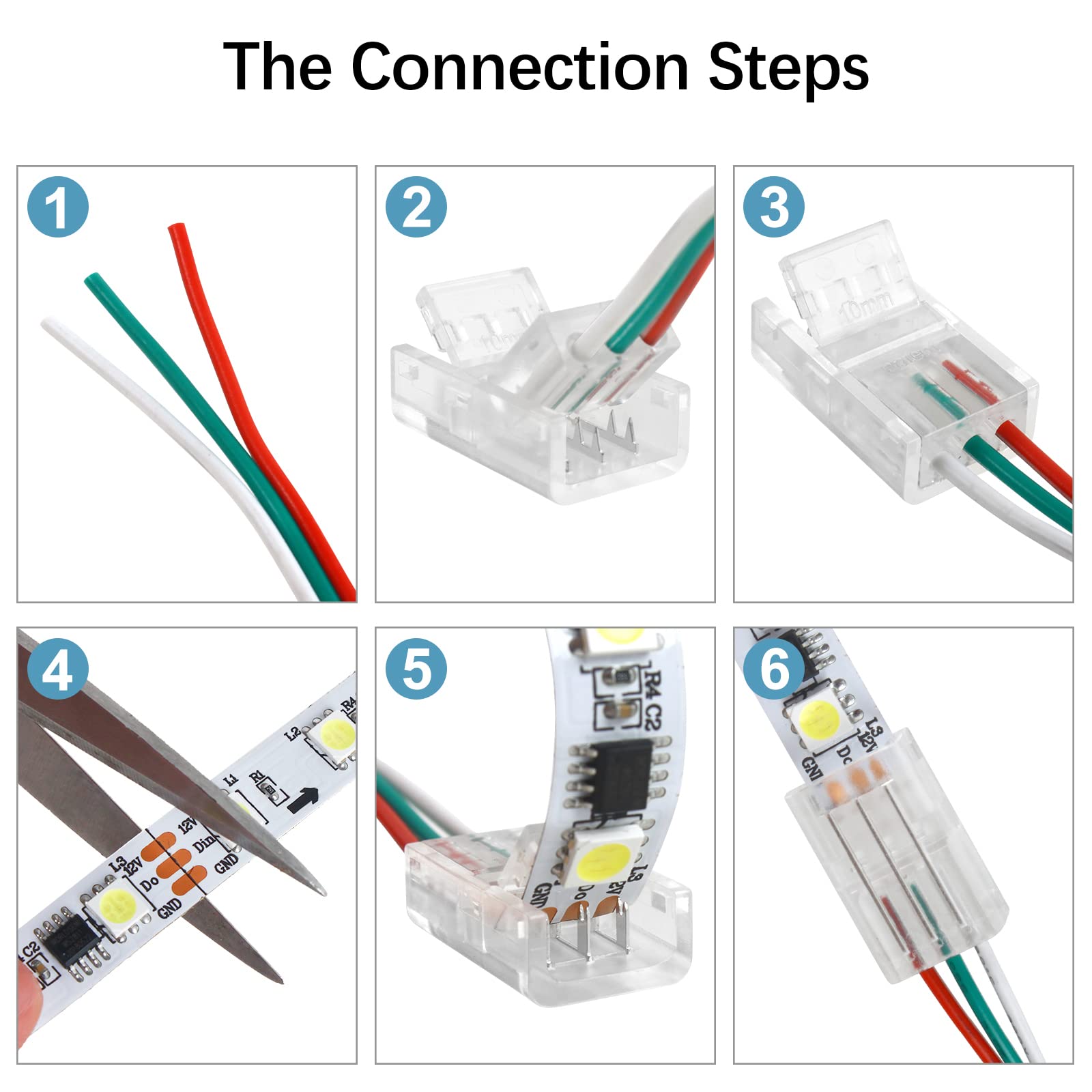 Snapklik.com : 3 Pin LED Strip Connector Kit, 5pcs 10mm Strip To Wire ...