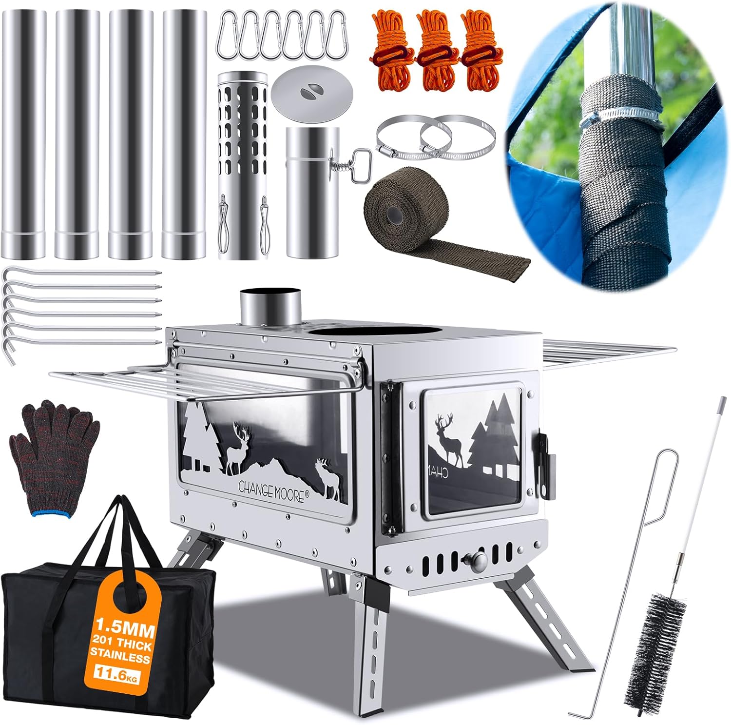 Amazon.com: CHANGE MOORE Hot Tent Stove, Outdoor Portable Wood Burning ...