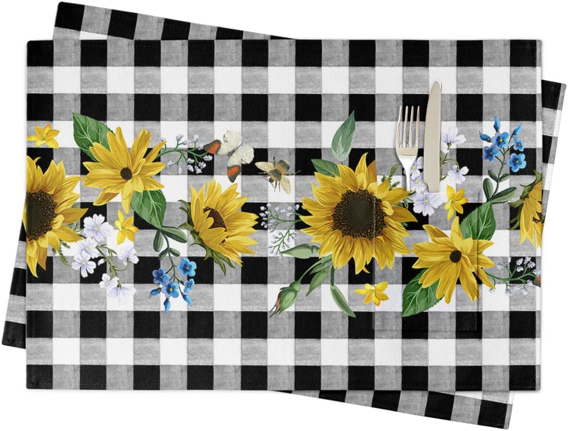 Amazon.com: Sunflower Floral Placemats Set of 2, Woven Placemat ...