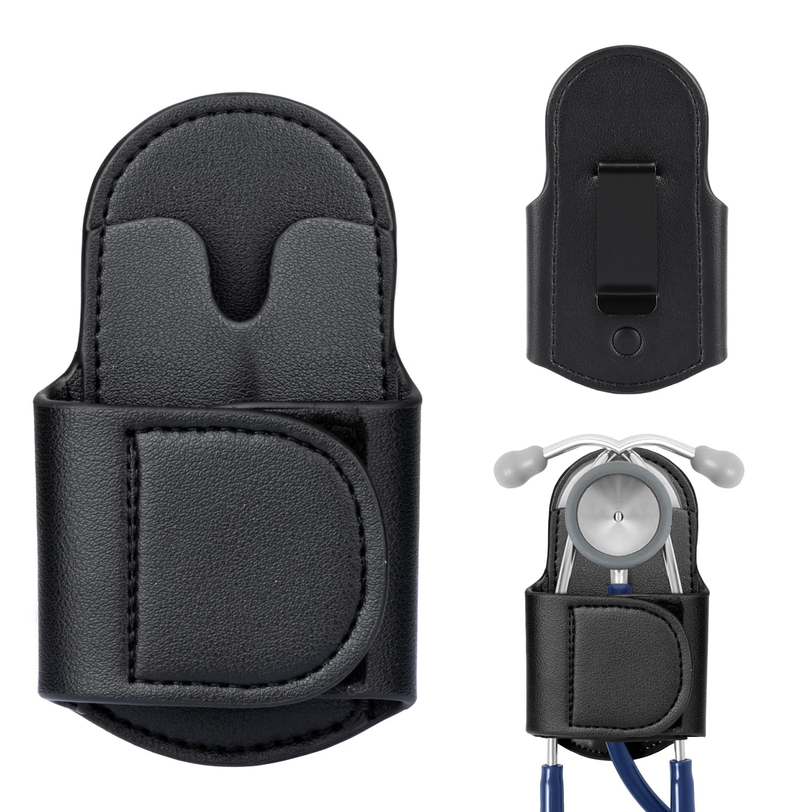 Snapklik.com : Premium PU Black Leather Stethoscope Holder Hip Clip ...