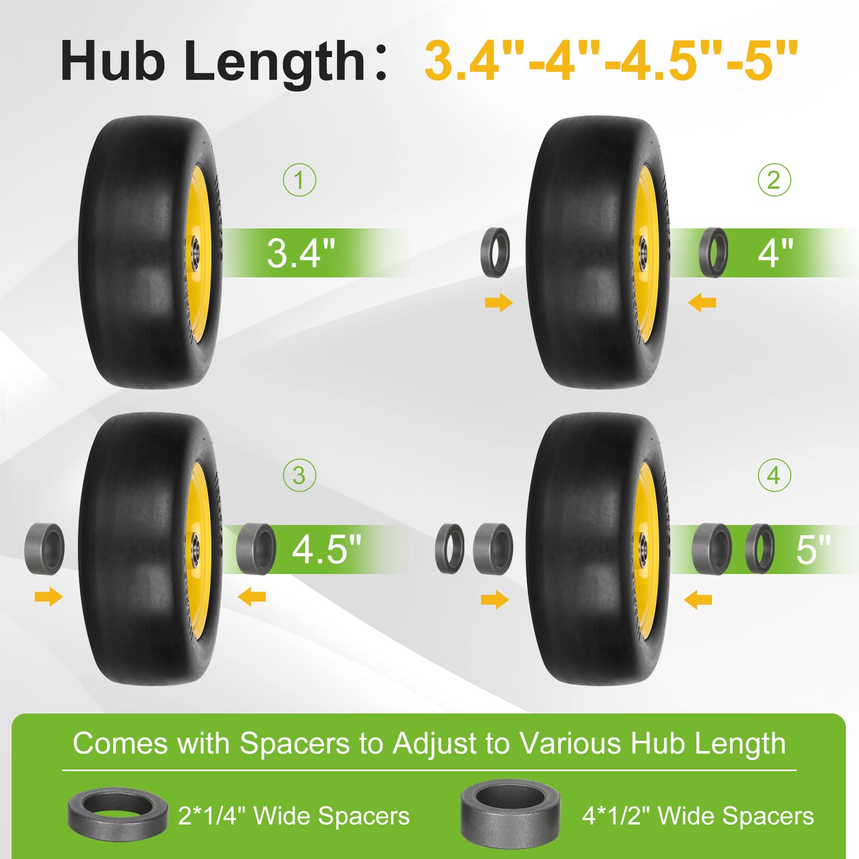Snapklik.com : 11x4.00-5" Flat Free Lawn Mower Tire On Wheel, 3/4" 5/8 ...
