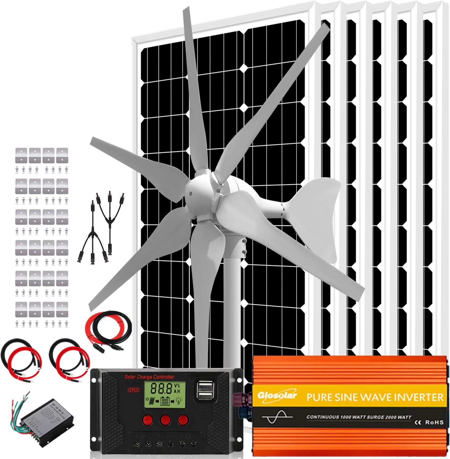 Amazon.com : 1KW 24V Wind Solar Battery Charging Kit for RV Boat Cabin ...