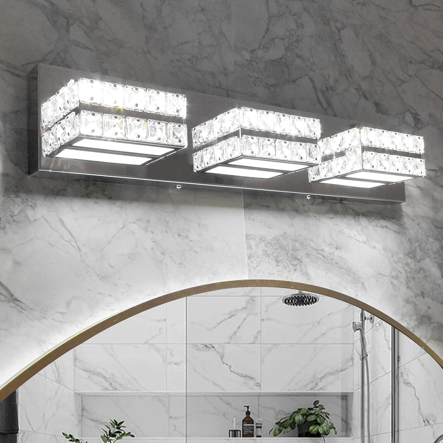 OKELI Crystal Vanity Light Fixtures Dimmable, 3-Light LED Modern ...