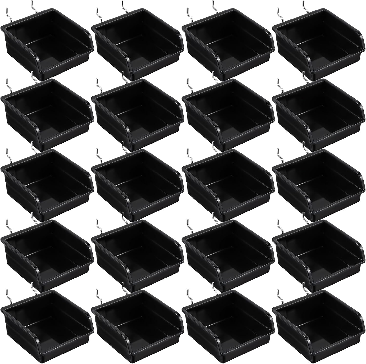 Amazon.com: 20 Pack Pegboard Bins With Metal Hooks, Black Pegboard ...