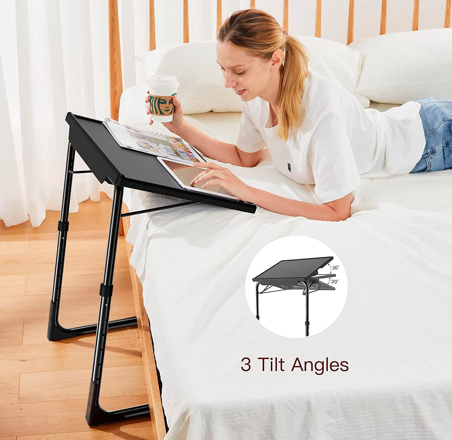 Amada TV Tray Table, Tv Dinner Tray with Storage Bag and 6 Heights & 3 ...