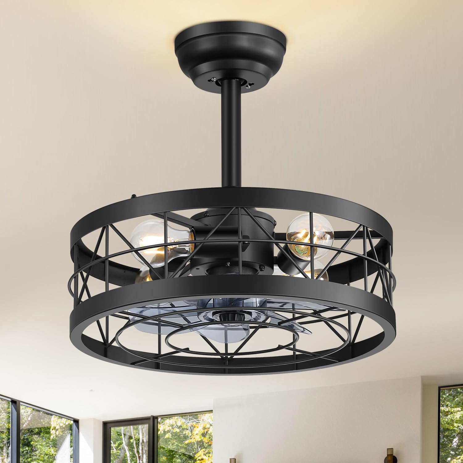Amazon.com: Breezary Caged Ceiling Fan with Light,16.5 in Farmhouse ...