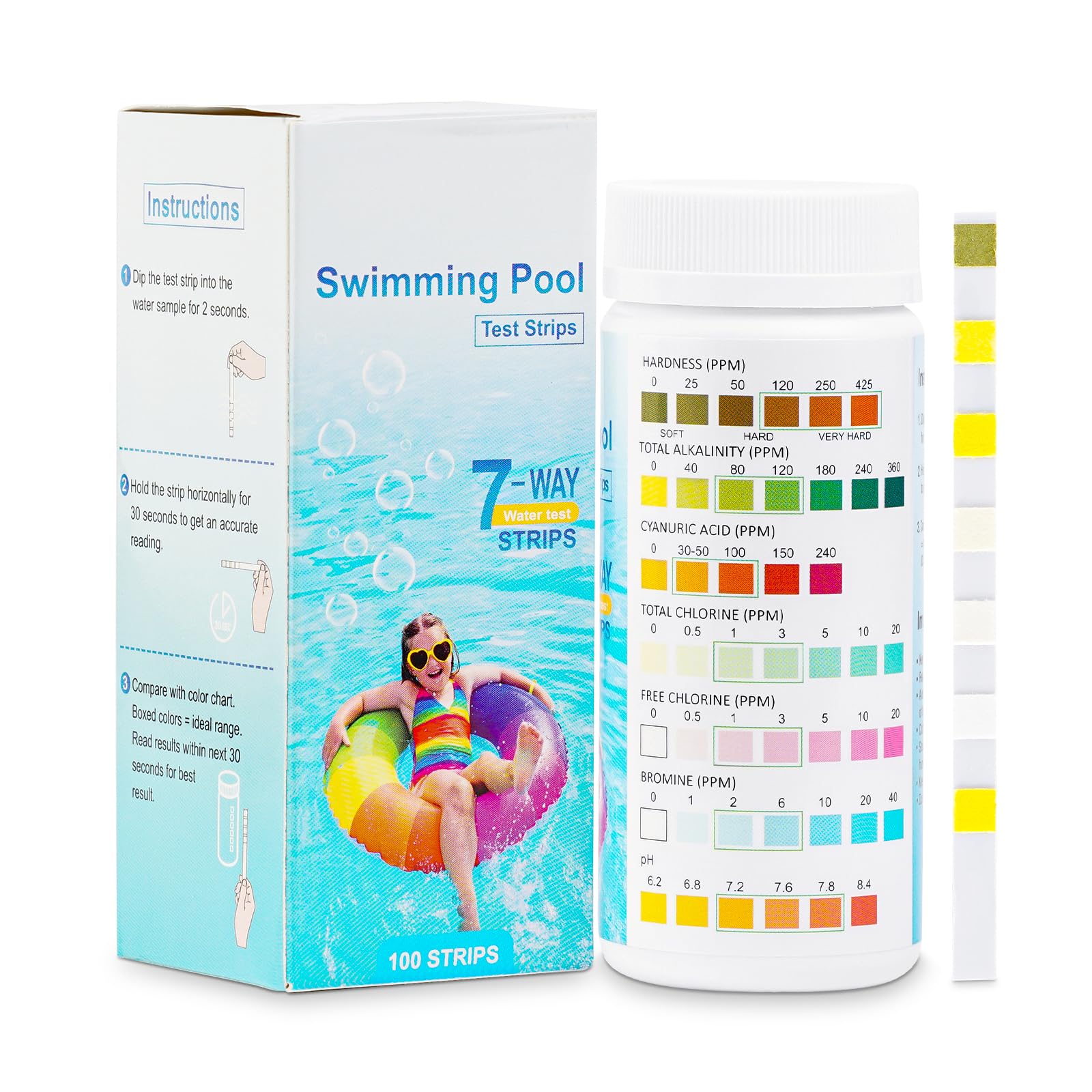 Amazon.com: 7-Way Pool Test Strips - 100 Strips 7 in 1 Pool and Spa ...