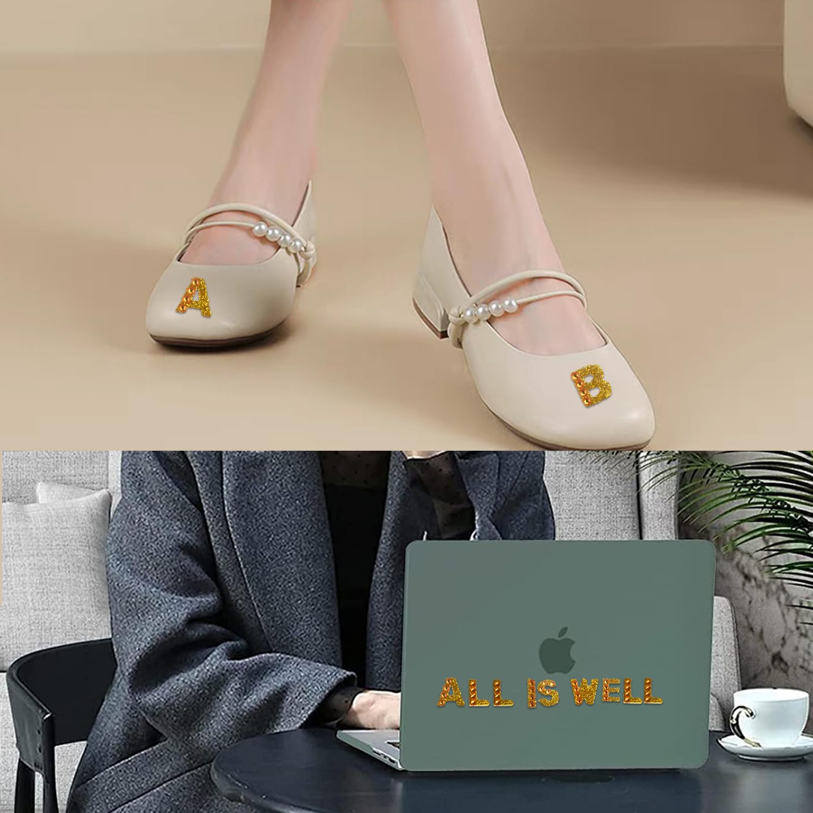 Snapklik.com : 8 Sheets Sparkly Alphabet Rhinestone Stickers Golden ...