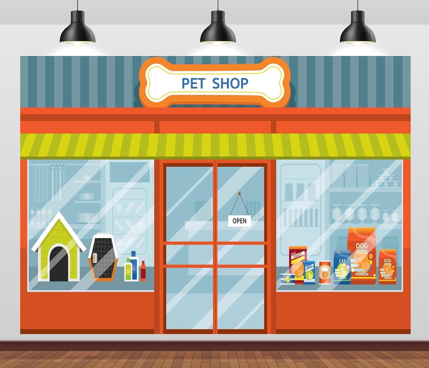 Amazon.com : CORFOTO 7x5ft Pet Shop Window Backdrop Cartoon Pet Shop ...