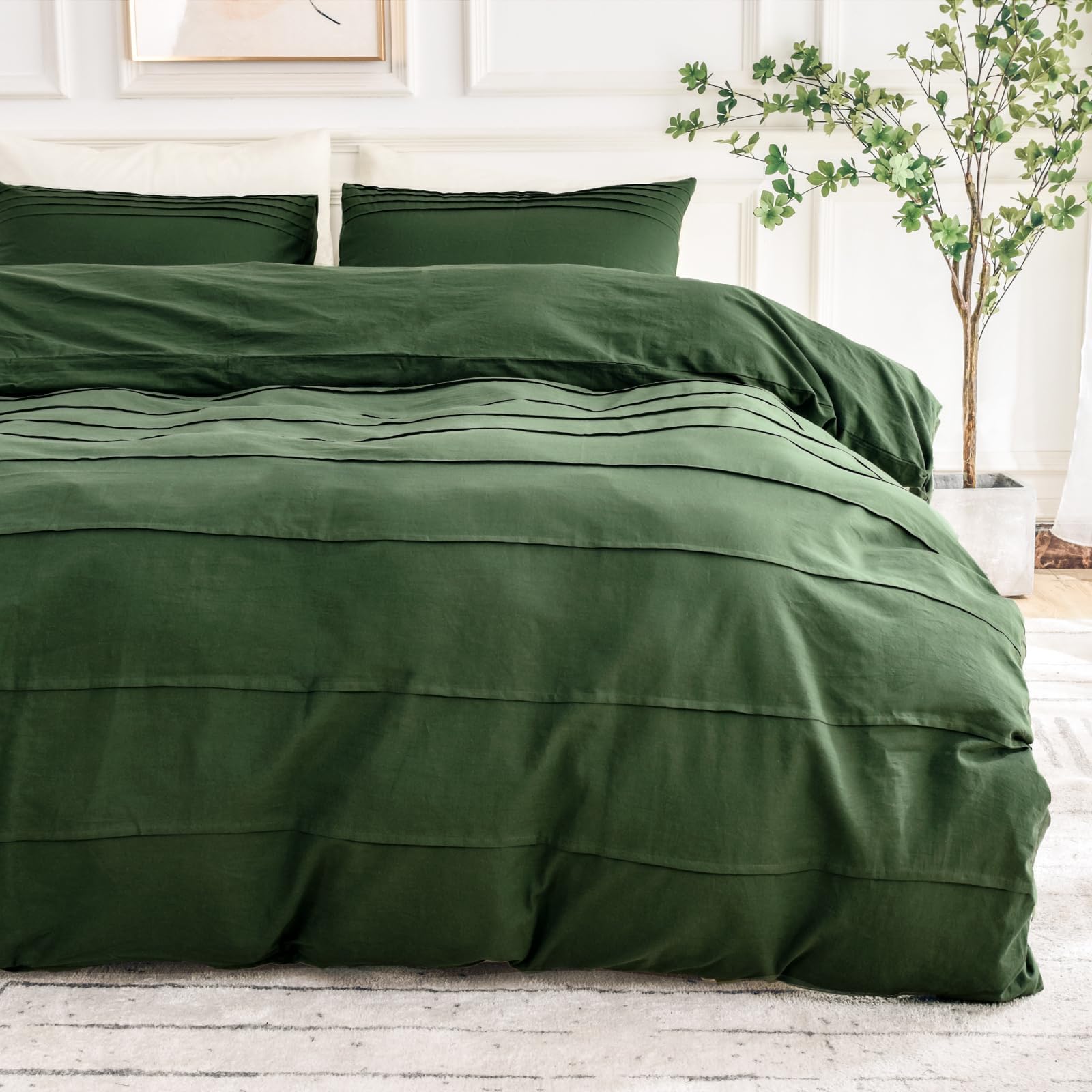 Amazon.com: Nanko Olive Green Duvet Cover Queen Size, 3pc Boho Tufted ...