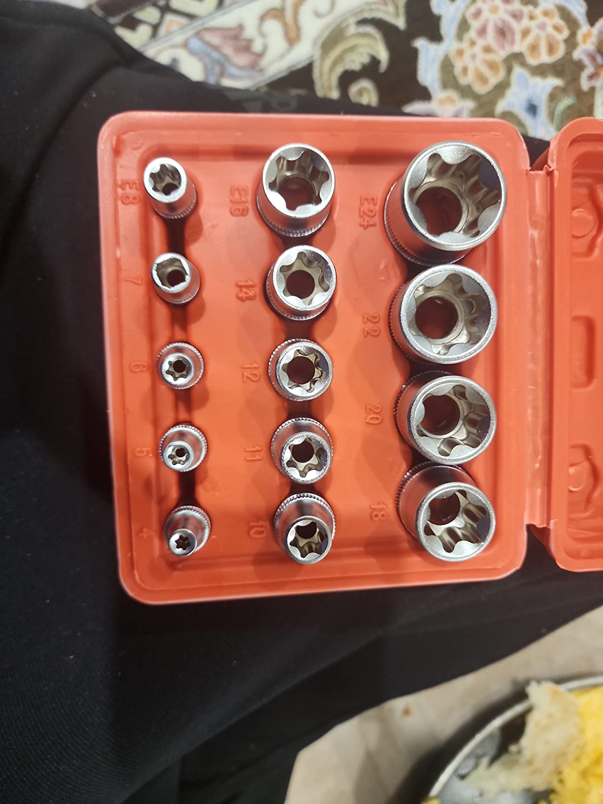 14-Pieces Female E-TORX Star Socket Set with Red Case, 1/4" 3/8" 1/2 ...