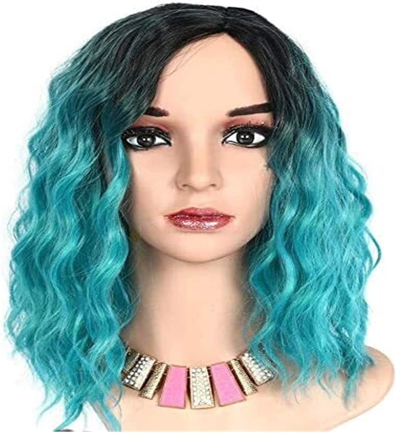 Amazon.com : Ryakos Beautiful Wig Short Wavy Wig Blue Wigs， Curly ...