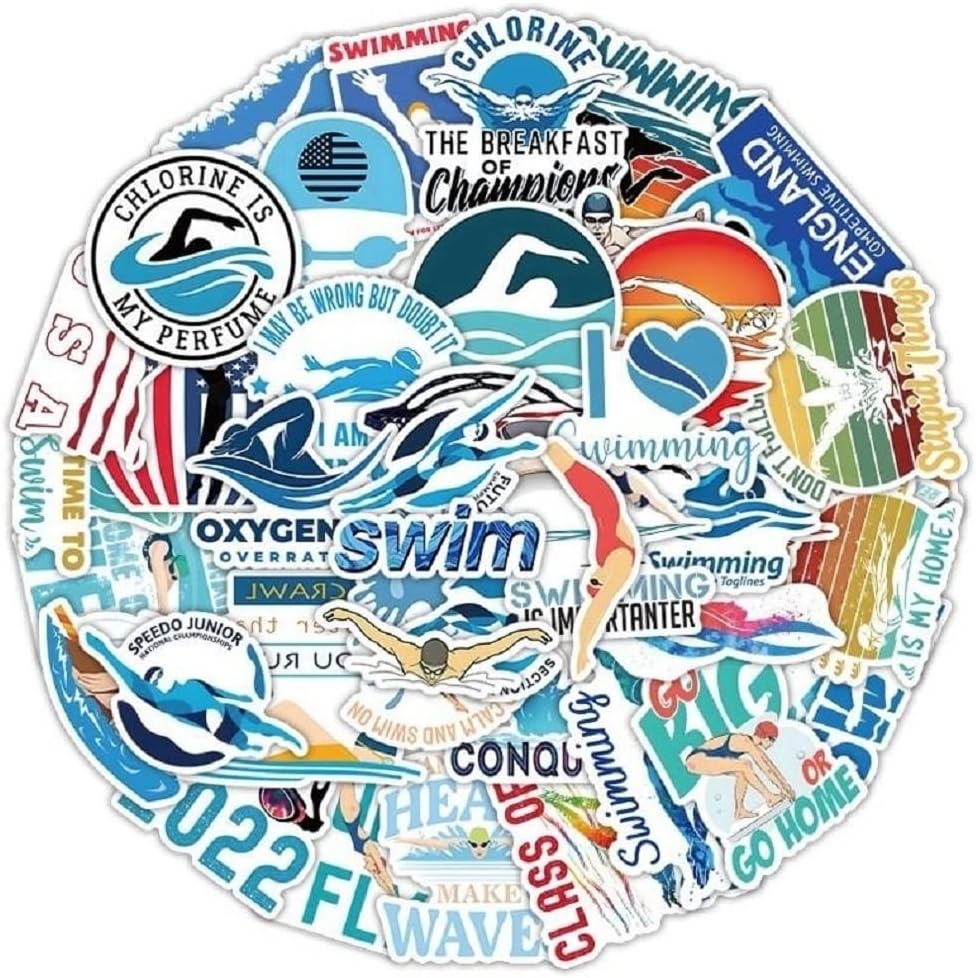 Amazon.com: JOFONY 100PCS Swimming Stickers,Cute Sport Vinyl Waterproof ...