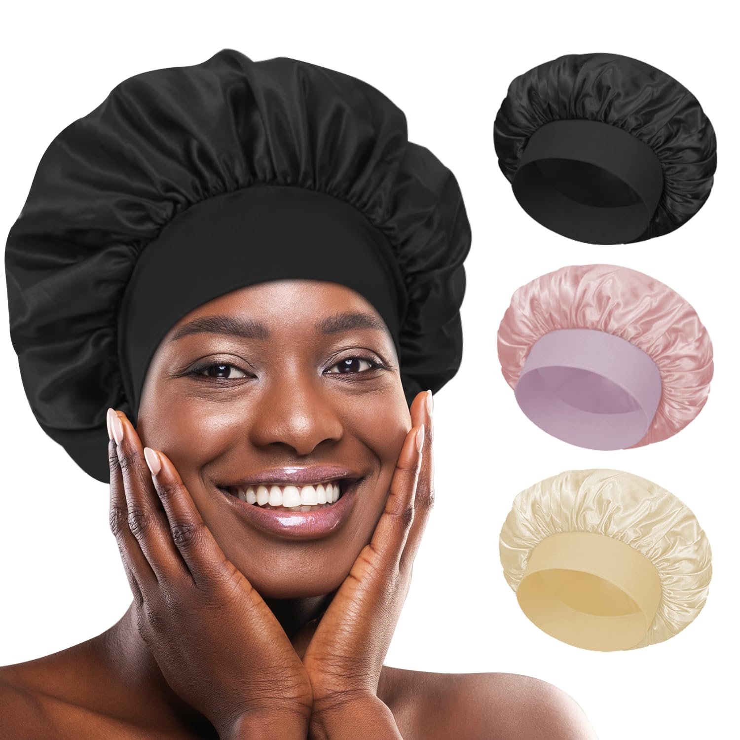 Amazon.com : my novel things 3Pcs Satin Bonnet Silky Bonnet for ...