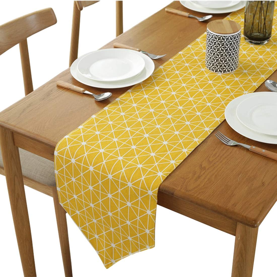 Amazon.com: LEEFONE Yellow Table Runner Modern Linen Cotton Table ...