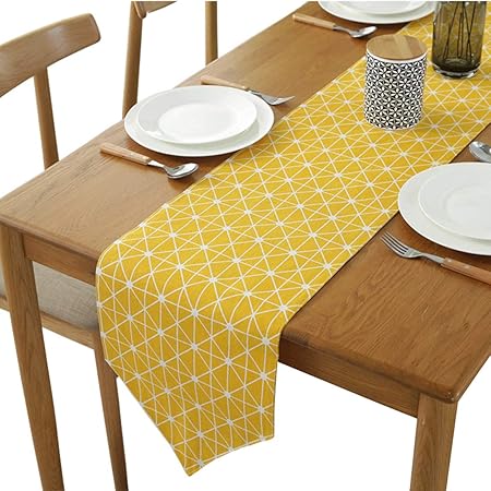 Amazon.com: LEEFONE Yellow Table Runner Modern Linen Cotton Table ...