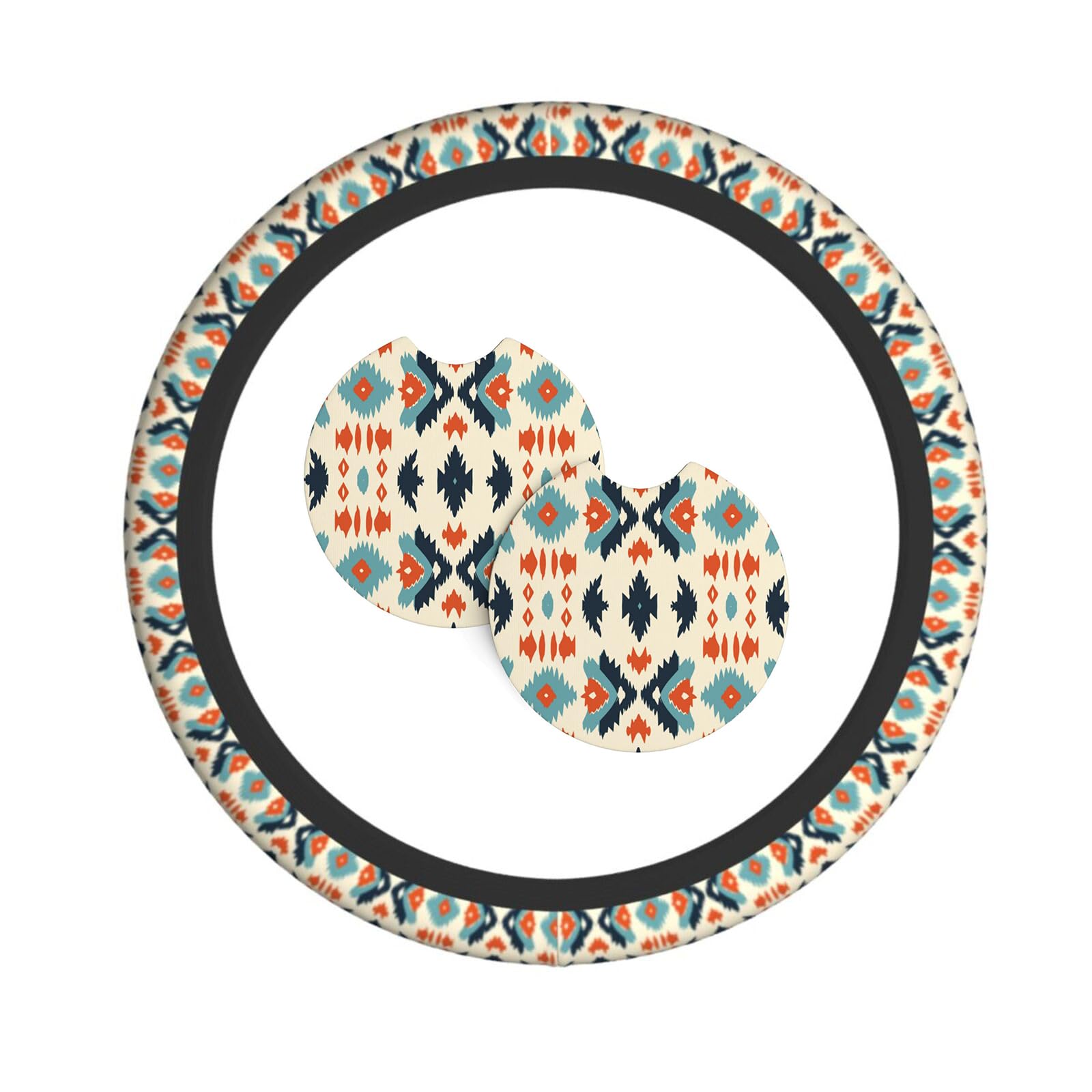 Amazon.com: Aztec Steering Wheel Cover with 2 Car Coasters Non Slip ...
